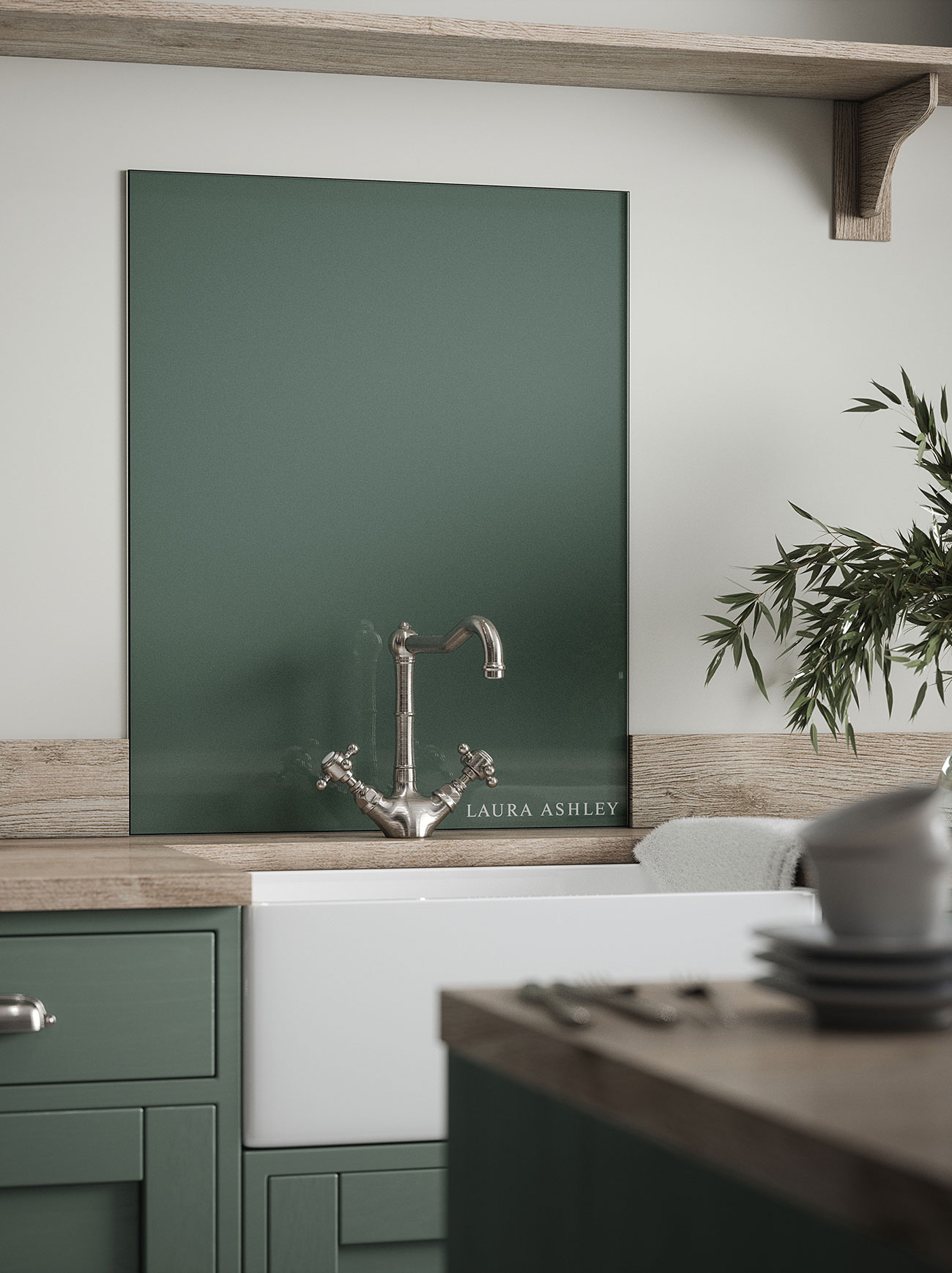 Laura Ashley Metallic Fern Self-Adhesive Glass Splashback | Splashback