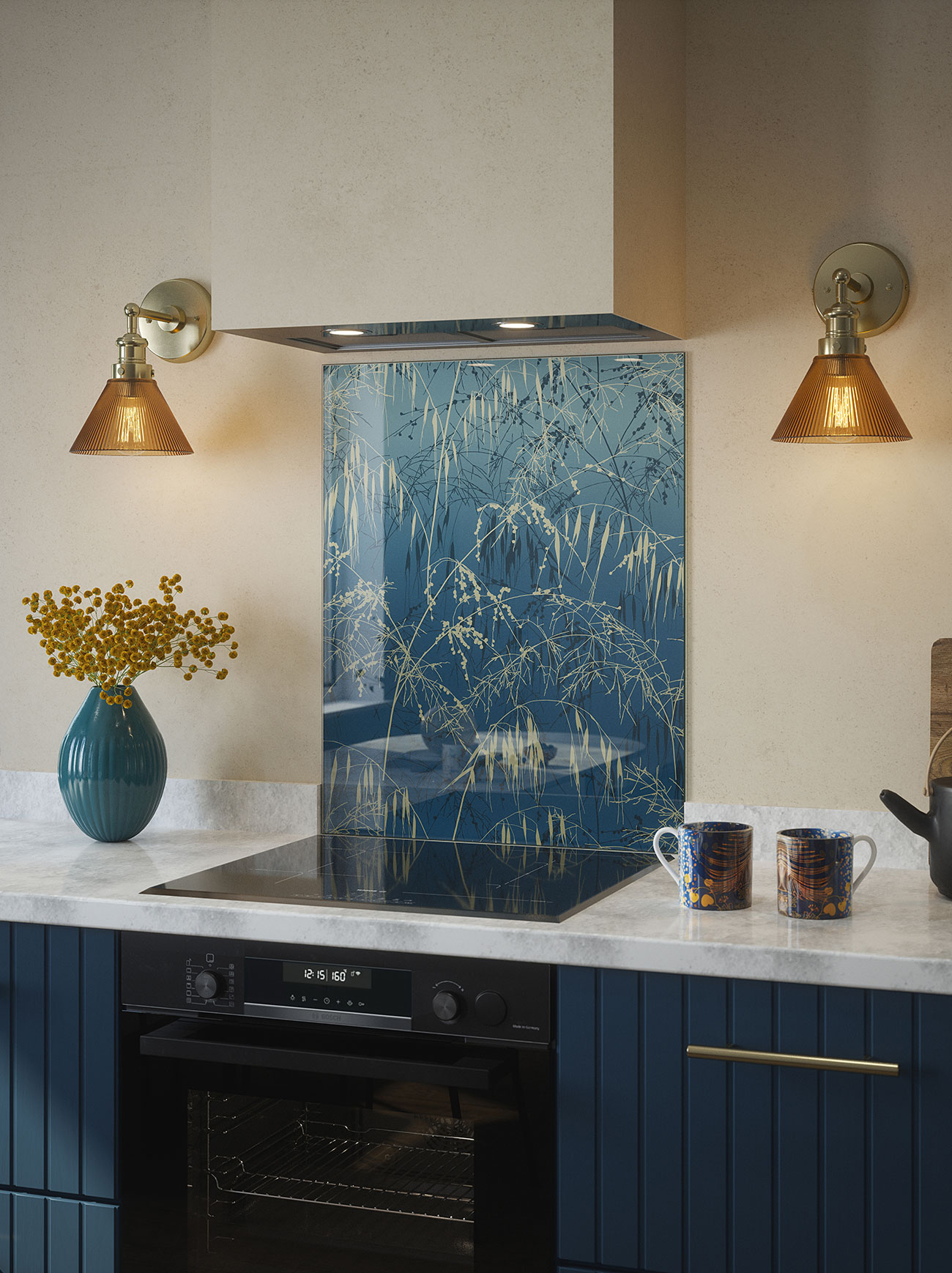 Clarissa Hulse Meadow Grass Blue Self-Adhesive Glass Splashback | Splashback