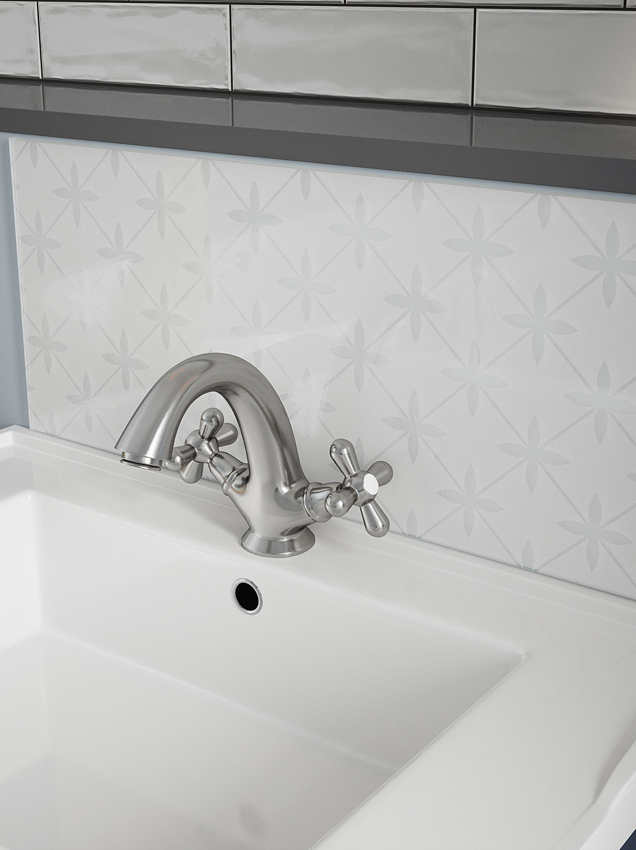 Laura Ashley Wicker Pearl White Self-Adhesive Glass Bathroom Splashback ...