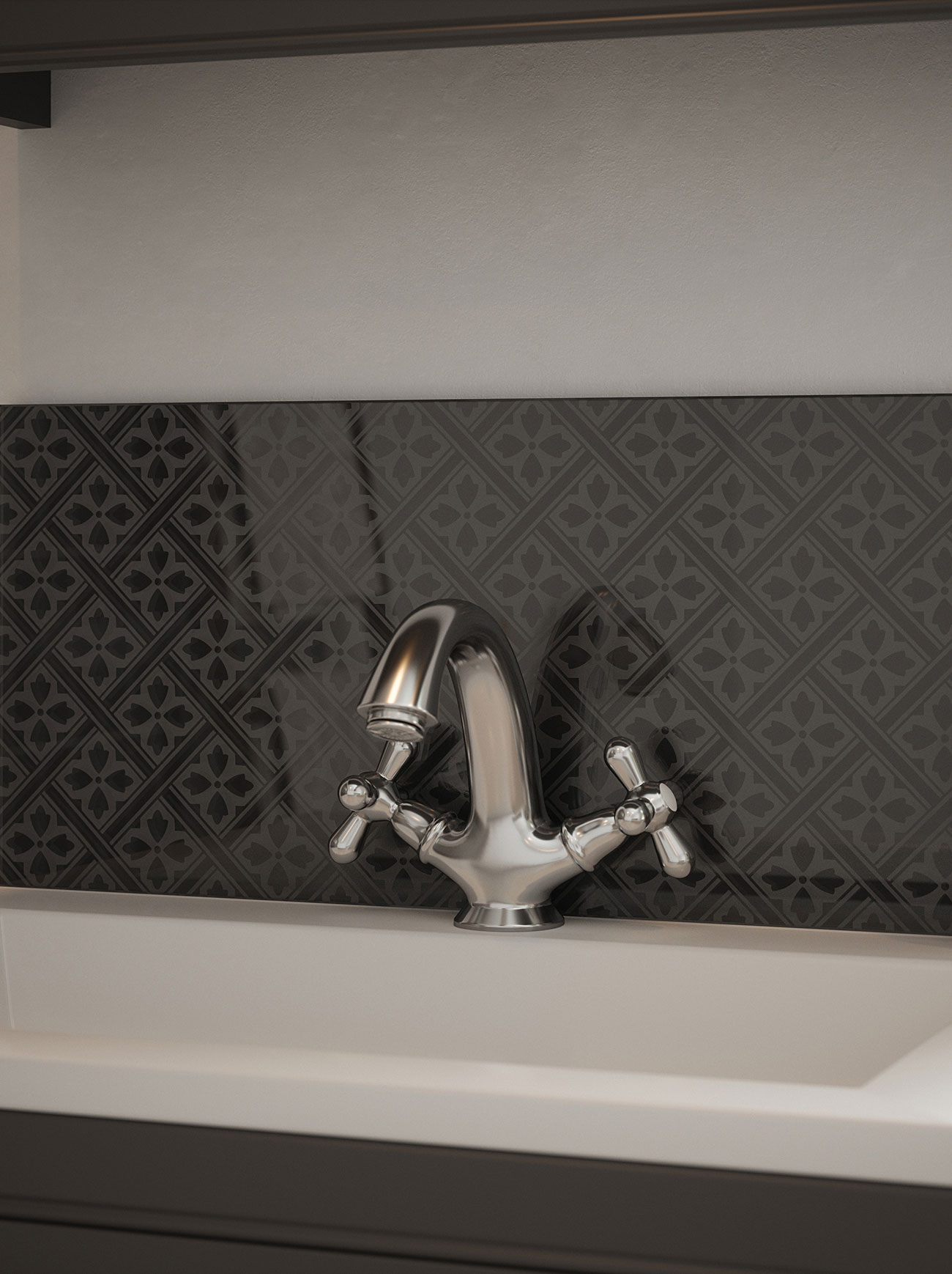 Laura Ashley Mr Jones Metallic Charcoal Self-Adhesive Glass Bathroom ...