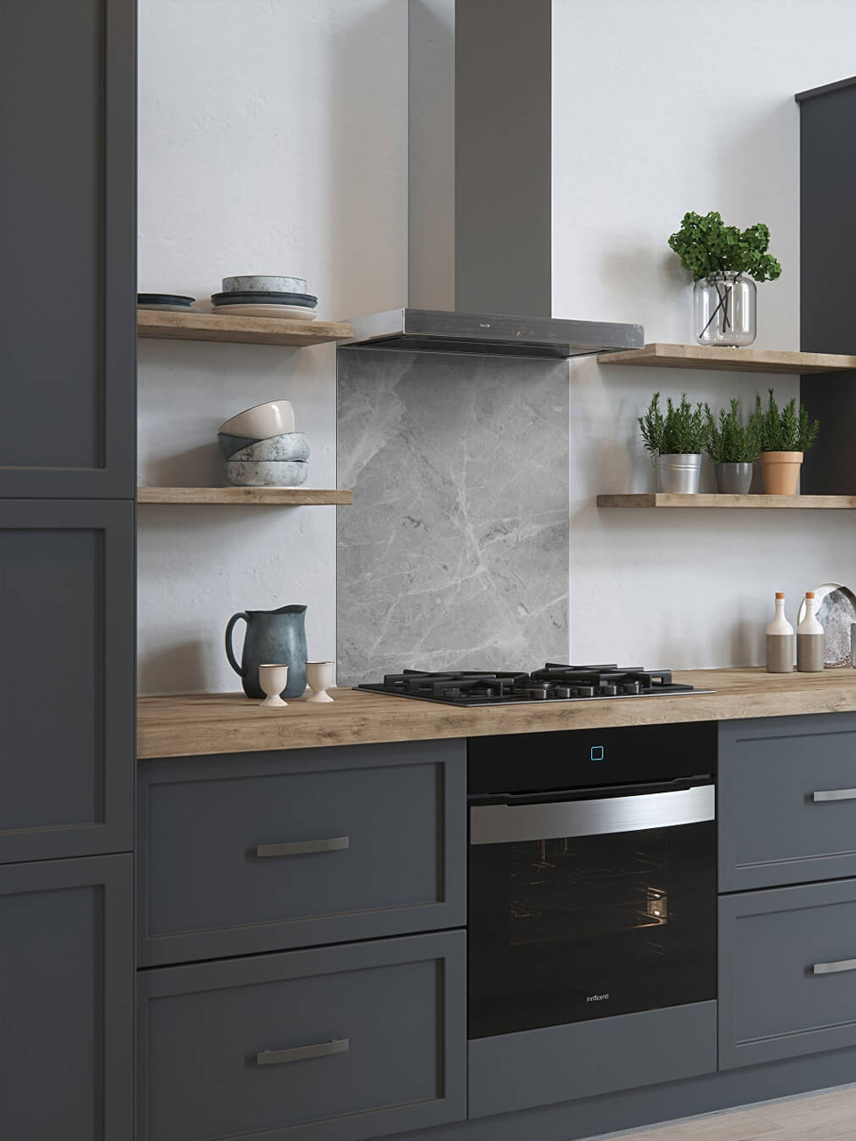 House Beautiful Pietra Grey Self-Adhesive Glass Splashback | Splashback
