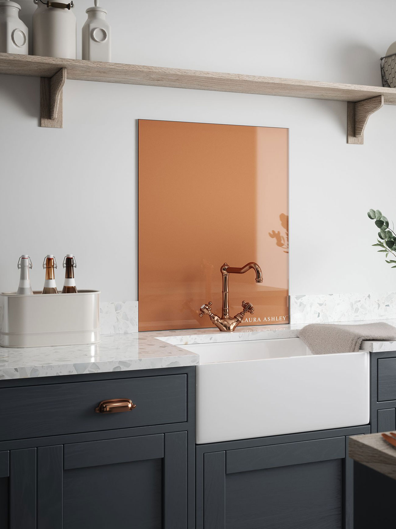Laura Ashley Copper Self-Adhesive Glass Splashback | Splashback